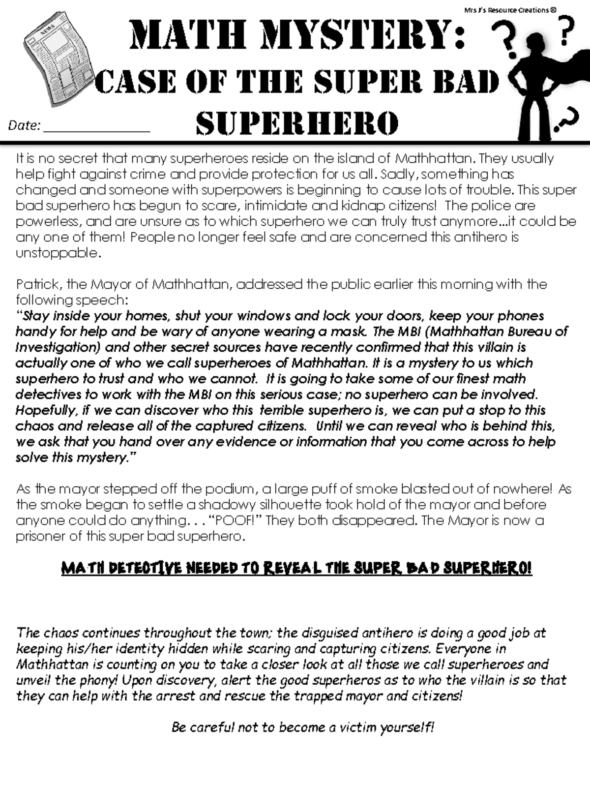 Math Case Study: Solve the Mystery of the Super Bad Superhero - Studocu