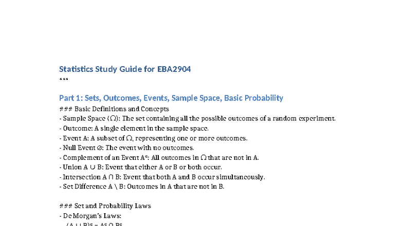 Statistics Study Guide EBA2904: Sets, Probability & Random Variables - Studocu