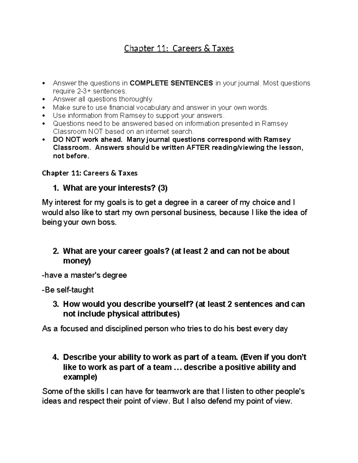 Chapter 11 Journal Questions - Chapter 11: Careers & Taxes Answer the ...