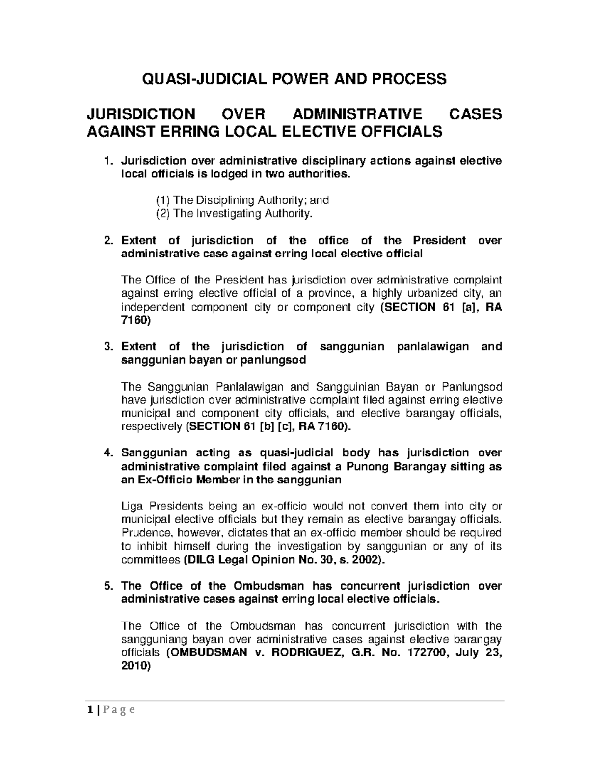 Quasi-Judicial Power and Jurisdiction Over Local Officials - Sample ...