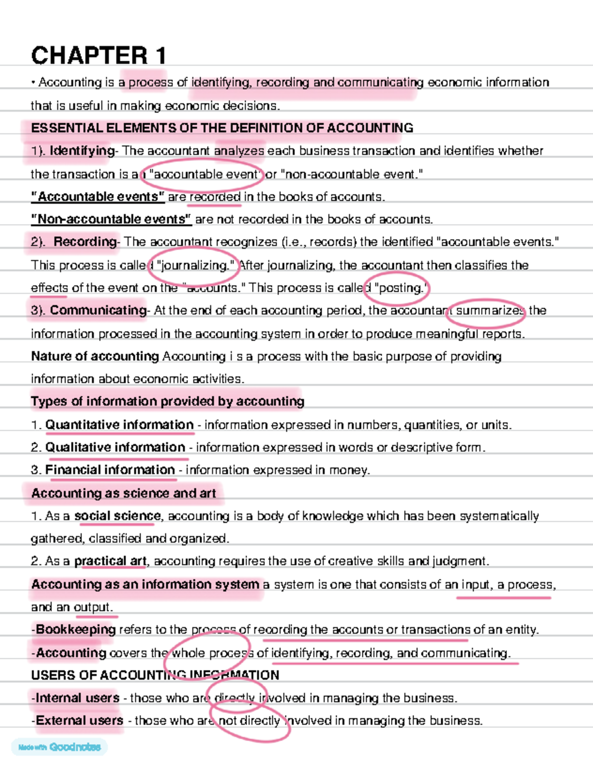Accounting-reviewer - Notes - CHAPTER 1 Accounting is a process of ...
