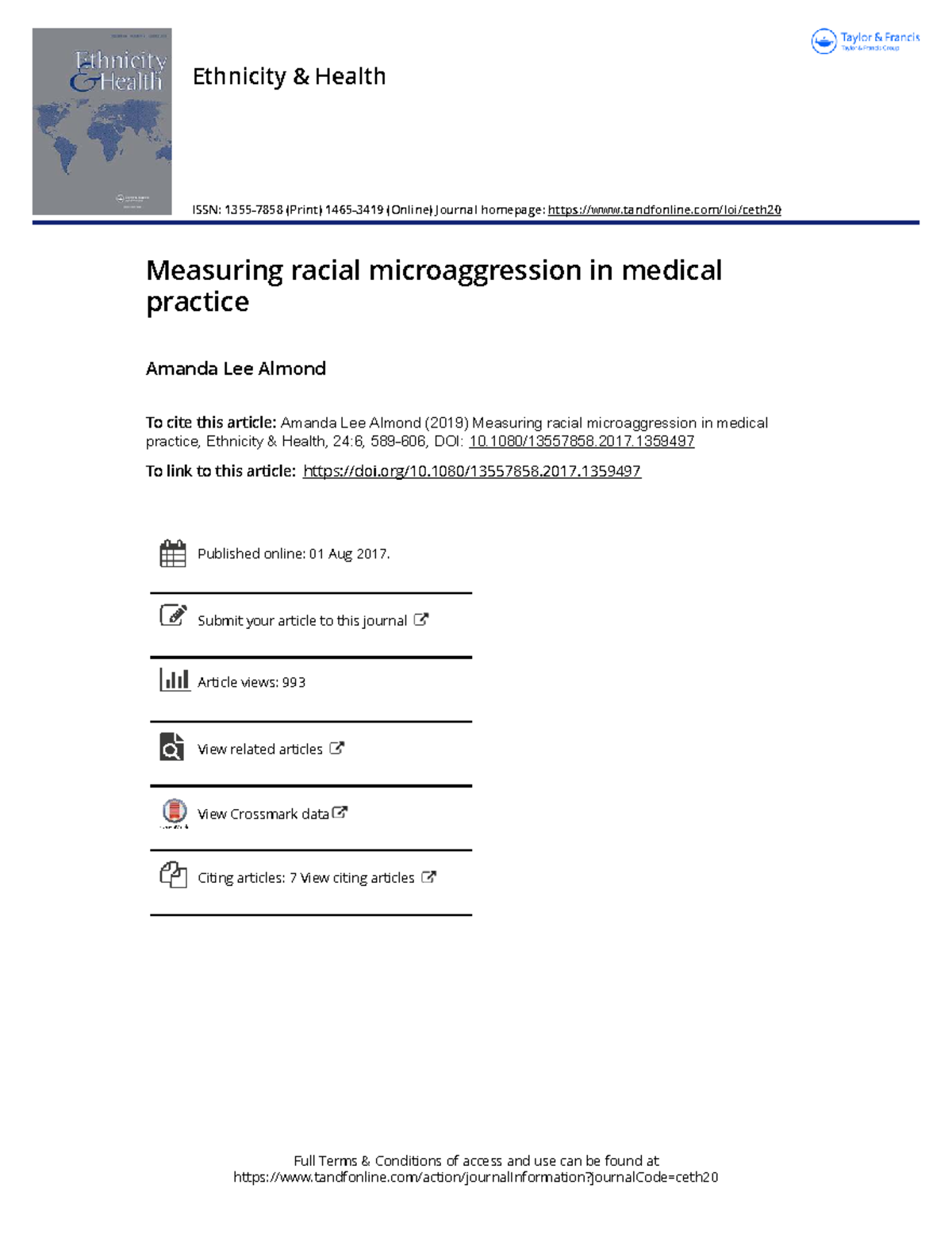 RMMPS: Measuring Racial Microaggressions in Medical Practice - Studocu