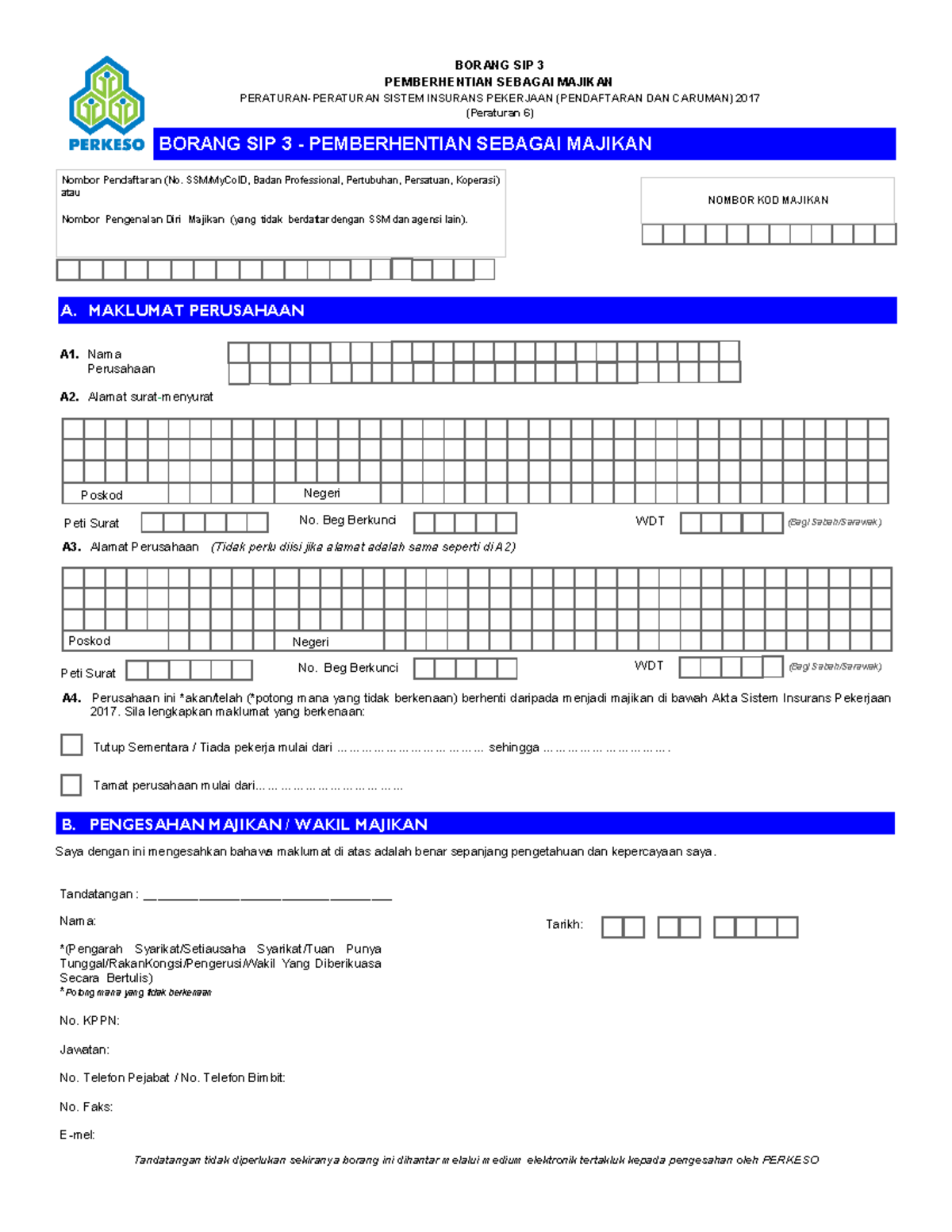 Borang SIP 3 - Pemberhentian Majikan dalam Insurans Pekerjaan 2017 - Studocu