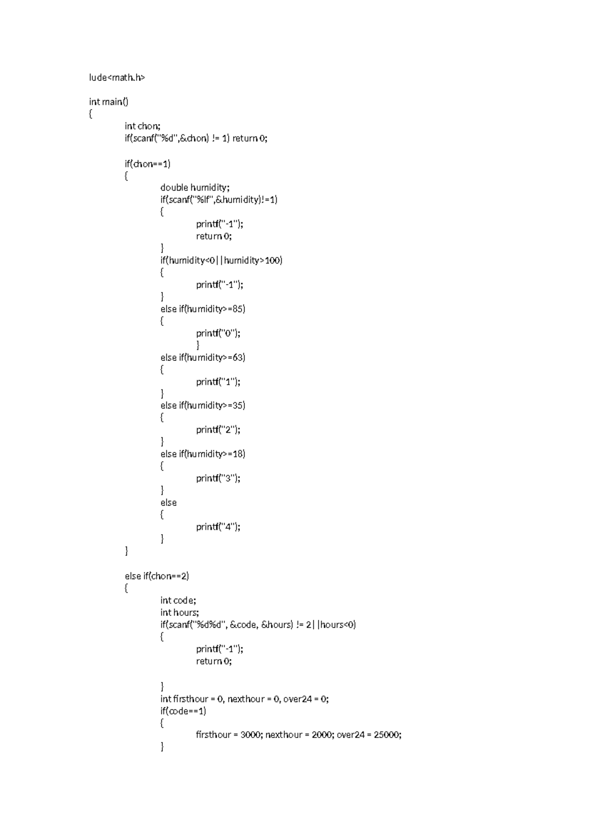 CSE101 - Humidity and Cost Calculation Program Code - Studocu