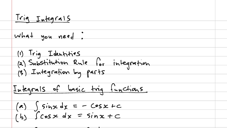 9 - Trig Integrals: Key Techniques and Formulas for Integration - Studocu