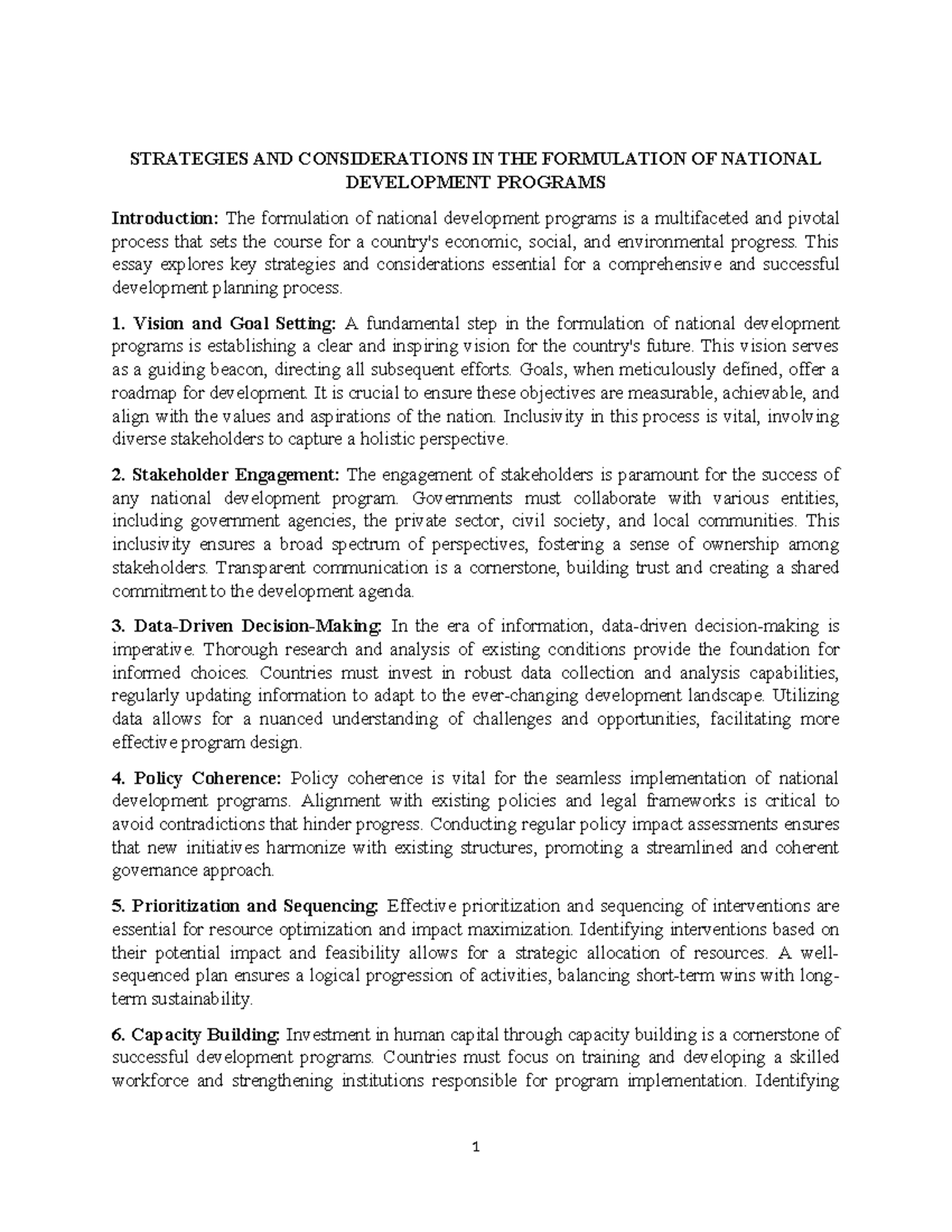 Strategies and Considerations for National Development Programs - Studocu