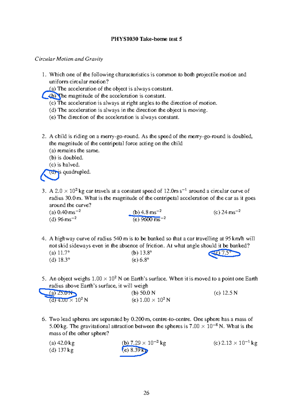 PHYS1030 Test 5: Circular Motion and Gravity Concepts Explained - Studocu