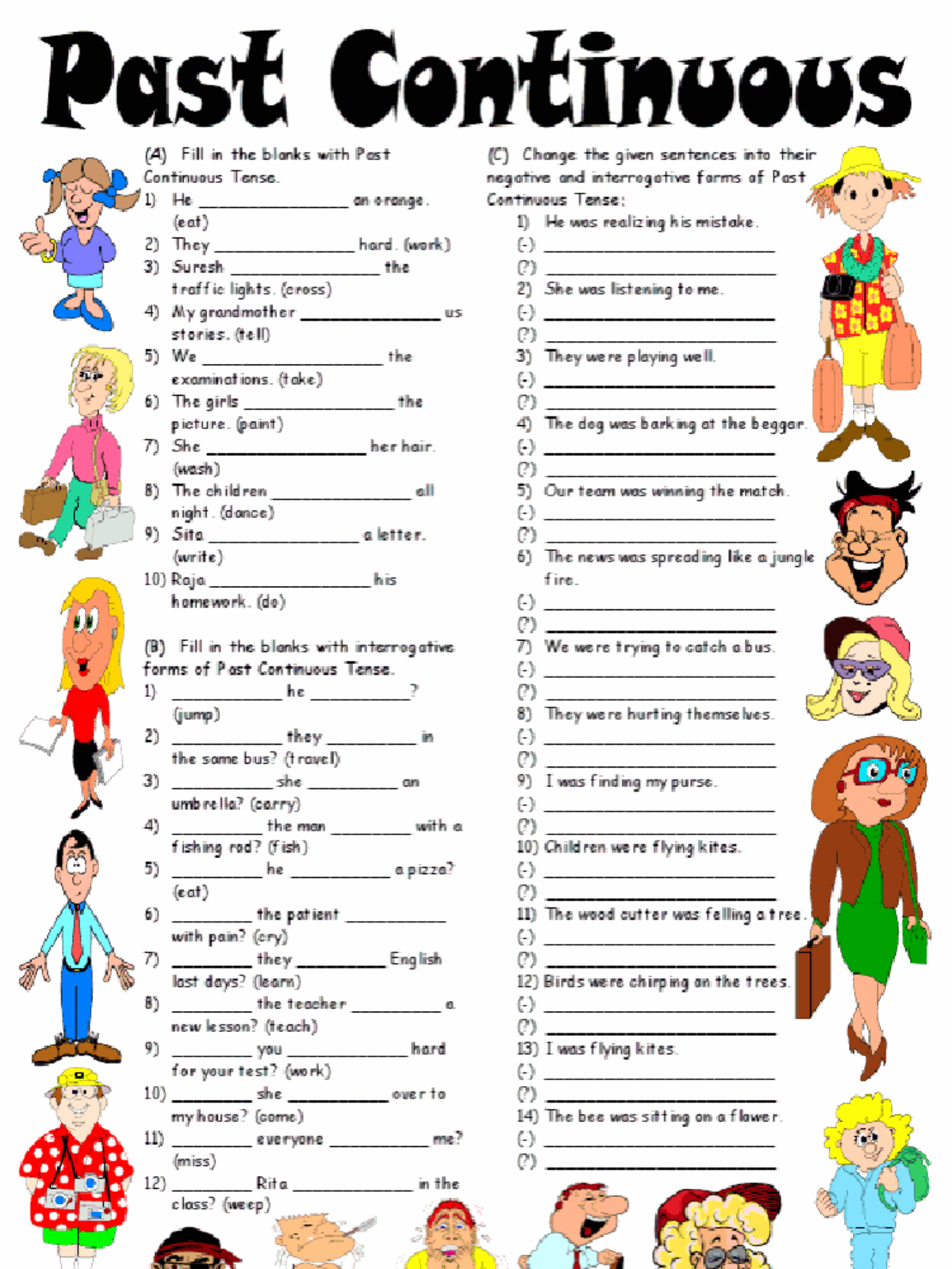 Present Progressive Exercise (A) - Fill in the Blanks & Interrogatives ...