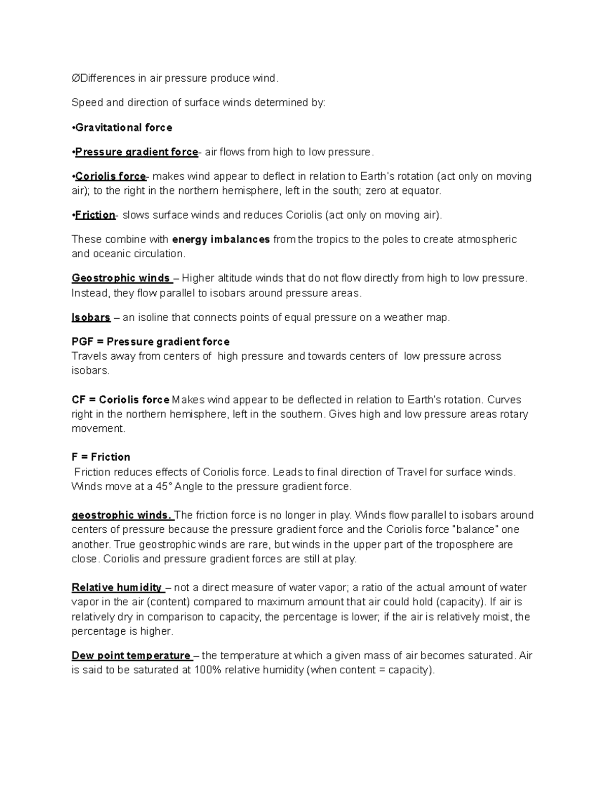W:C Lab 11-12: Understanding Earth's Atmosphere - Pressure, Wind, & Humidity - Studocu
