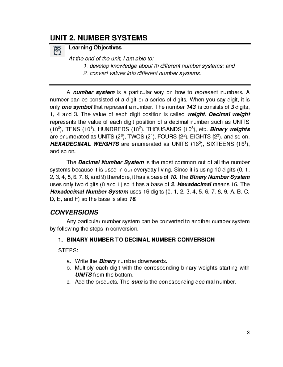 Number System Conversions: Binary, Decimal, Hexadecimal (UNIT 2) - Studocu