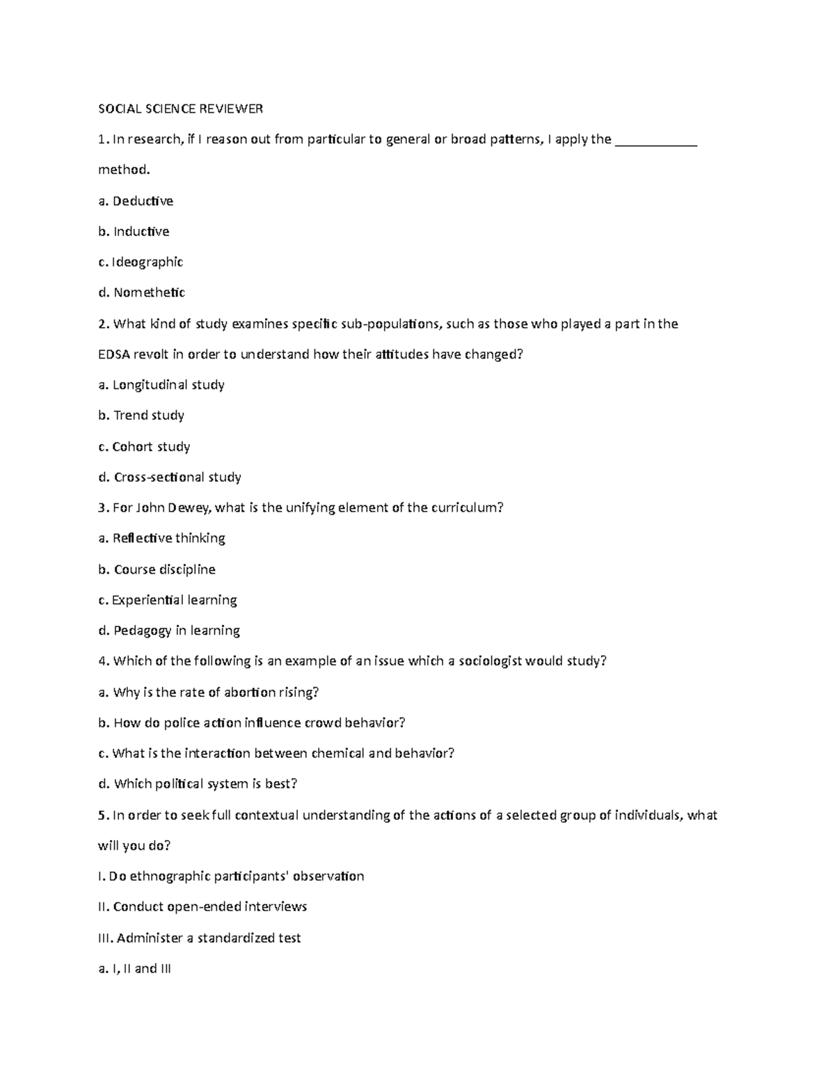 Social Science Reviewer: Key Concepts and Study Questions - Studocu