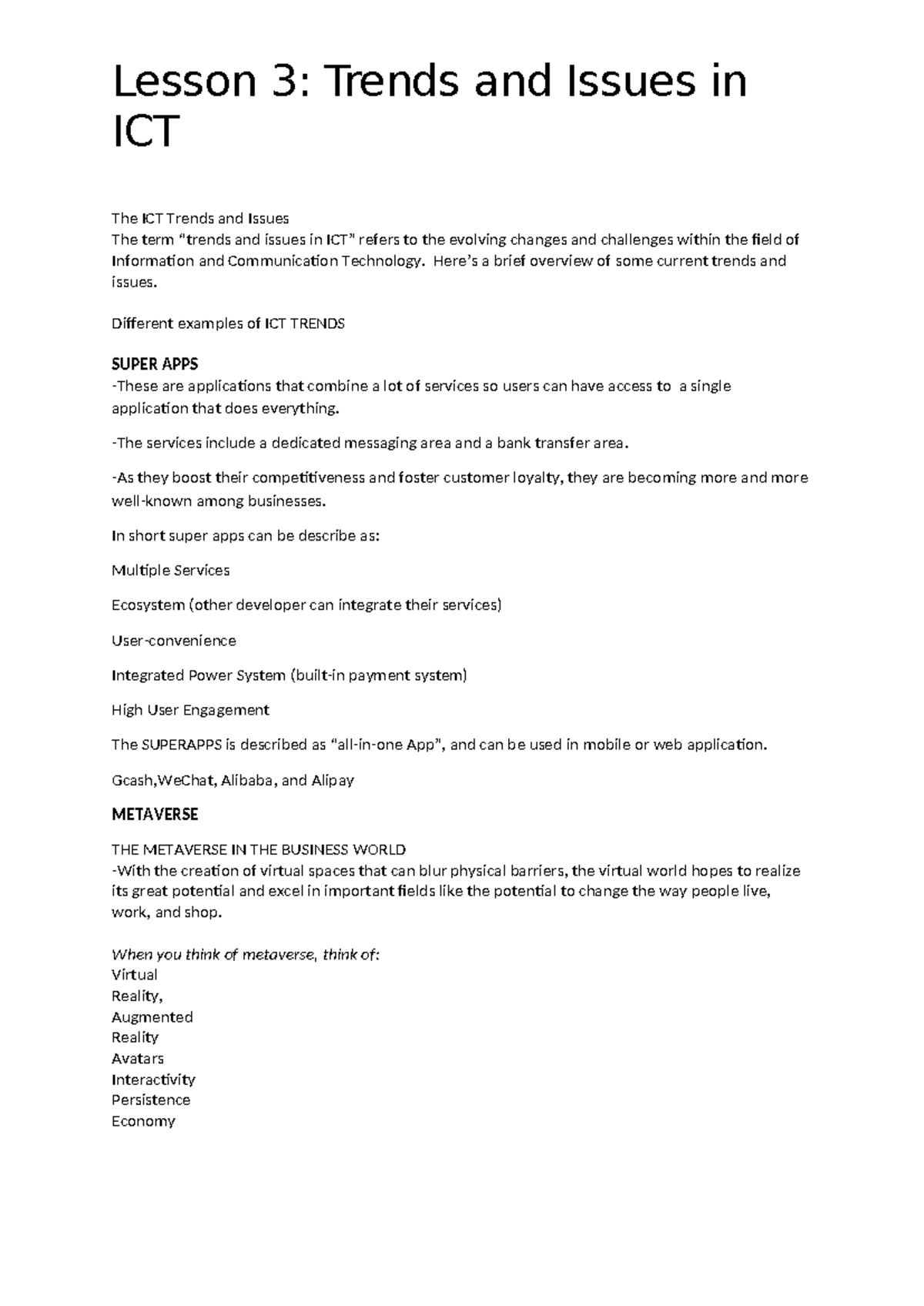 ICT Trends and Issues: Lesson 3 Overview on Modern Developments - Studocu