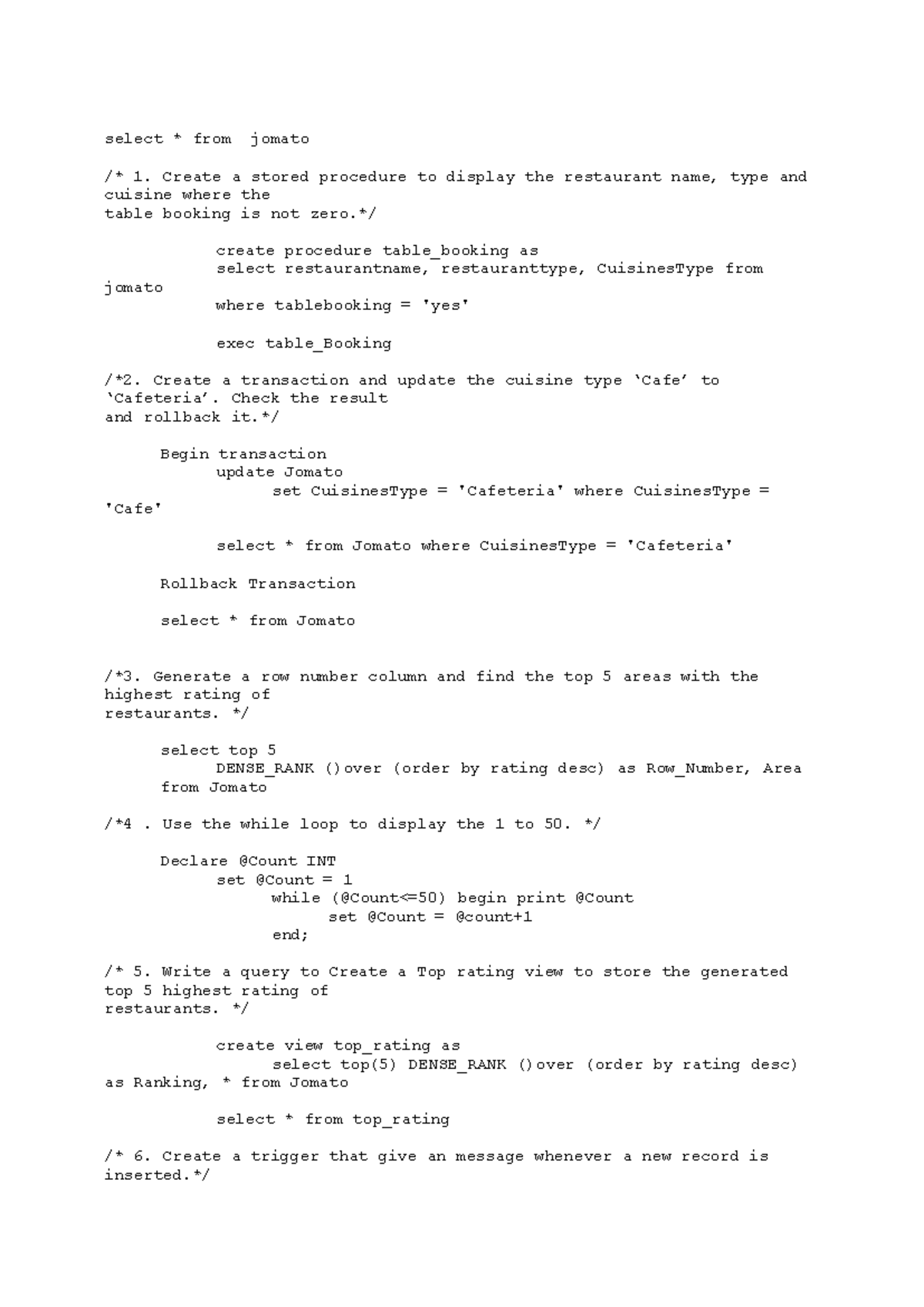 SQL Procedures and Transactions - Assignment 3 - Studocu