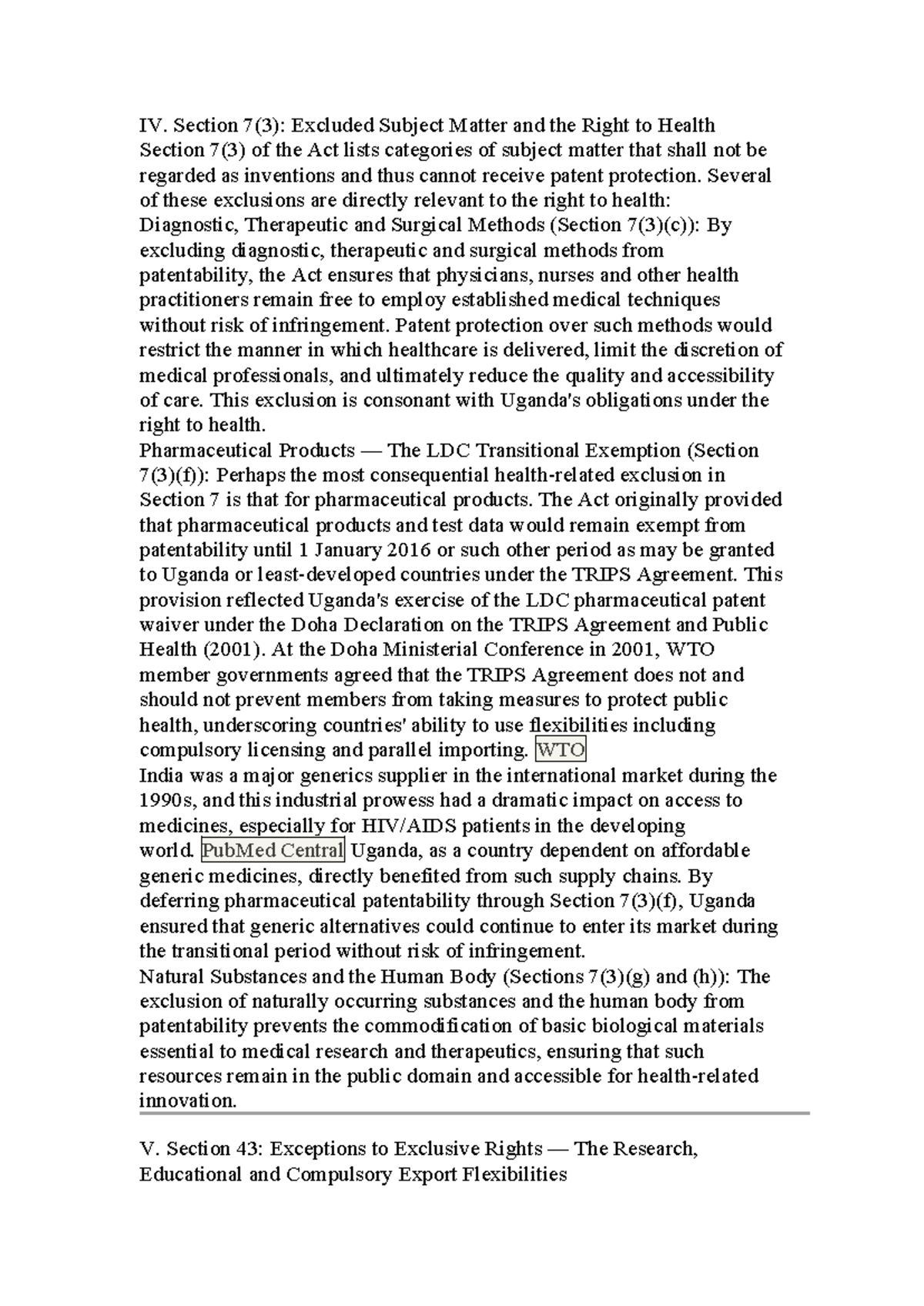 IV. Section 7(3) Exclusions: Health Rights & Patent Protection - Studocu