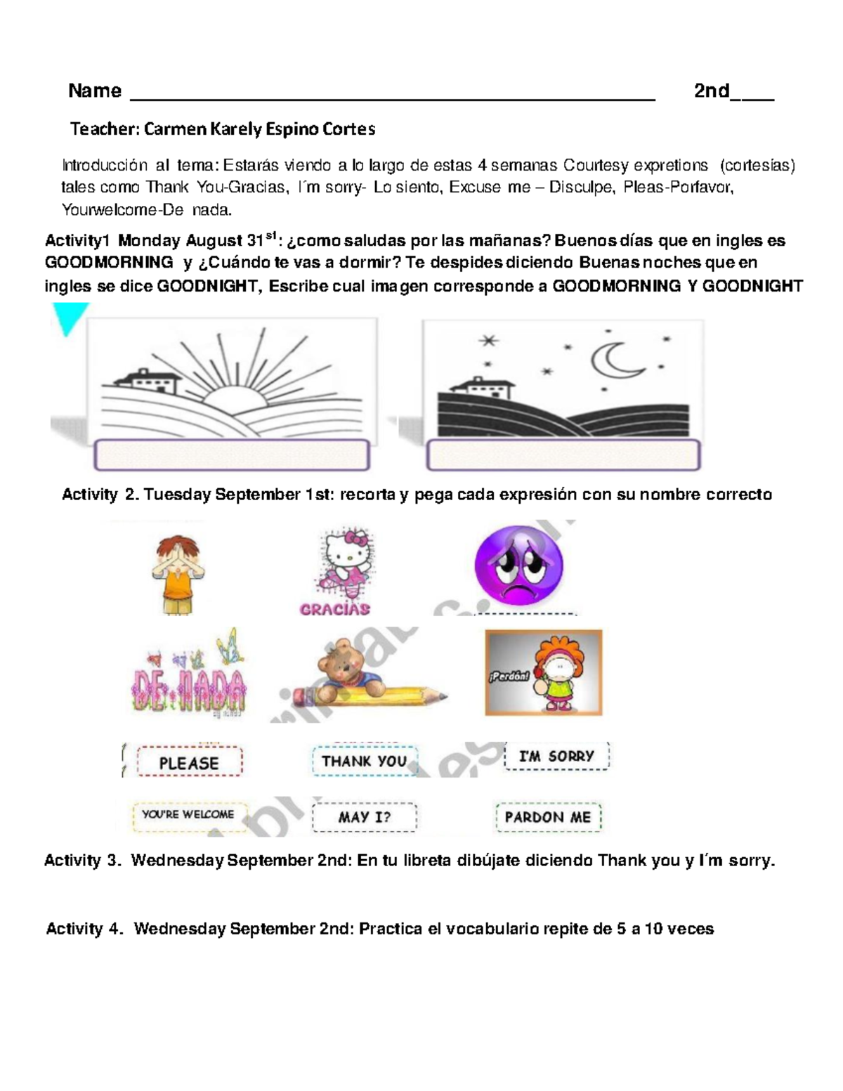 Cuadernillo 2 Grado Actividades Ingles Teacher Carmen Karely