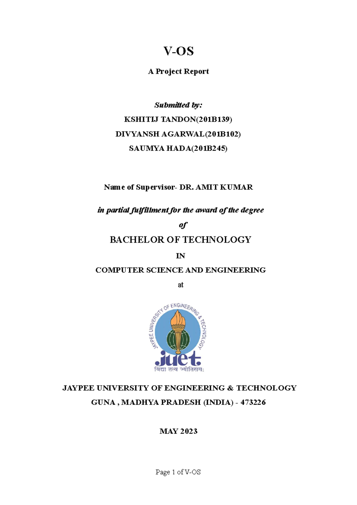V-OS (B.Tech - CSE) Project Report: Virtual Operating System Overview ...