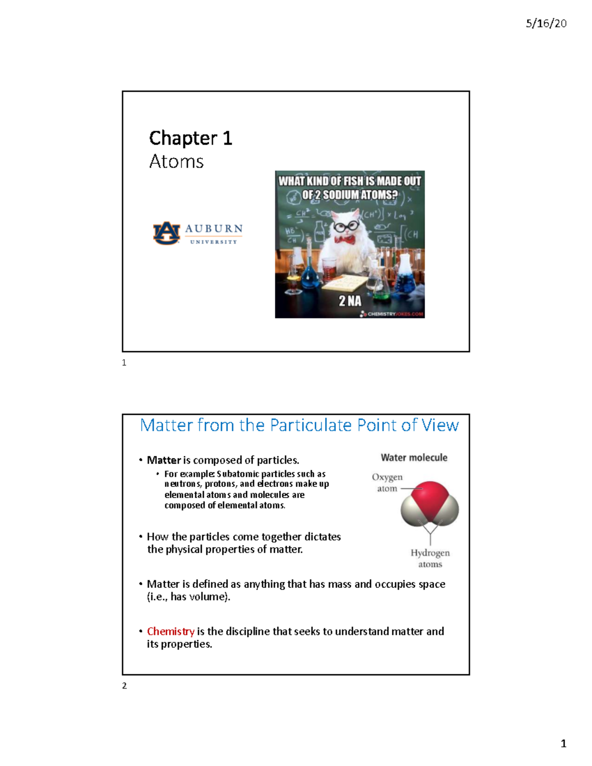 Ch1: Atoms & Matter - A Particulate Perspective (Sum20 CHEM1030) - Studocu