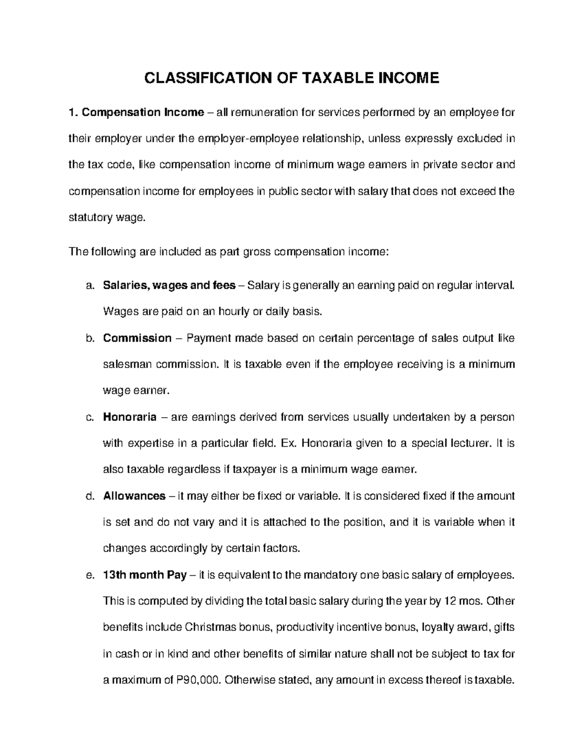Classification of Taxable Income: Key Concepts & Examples - Studocu