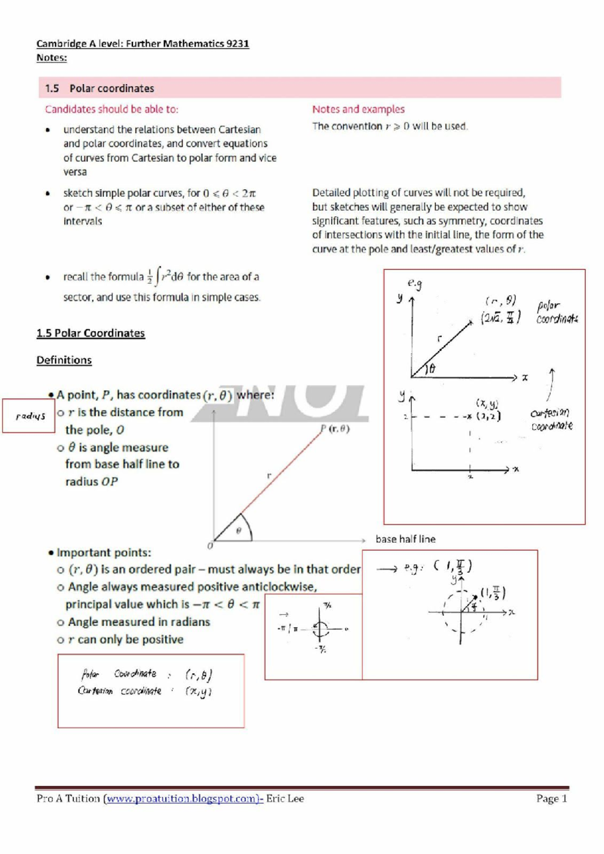 Further Mathematics 9231 Notes: Polar Coordinates and Curves - Studocu