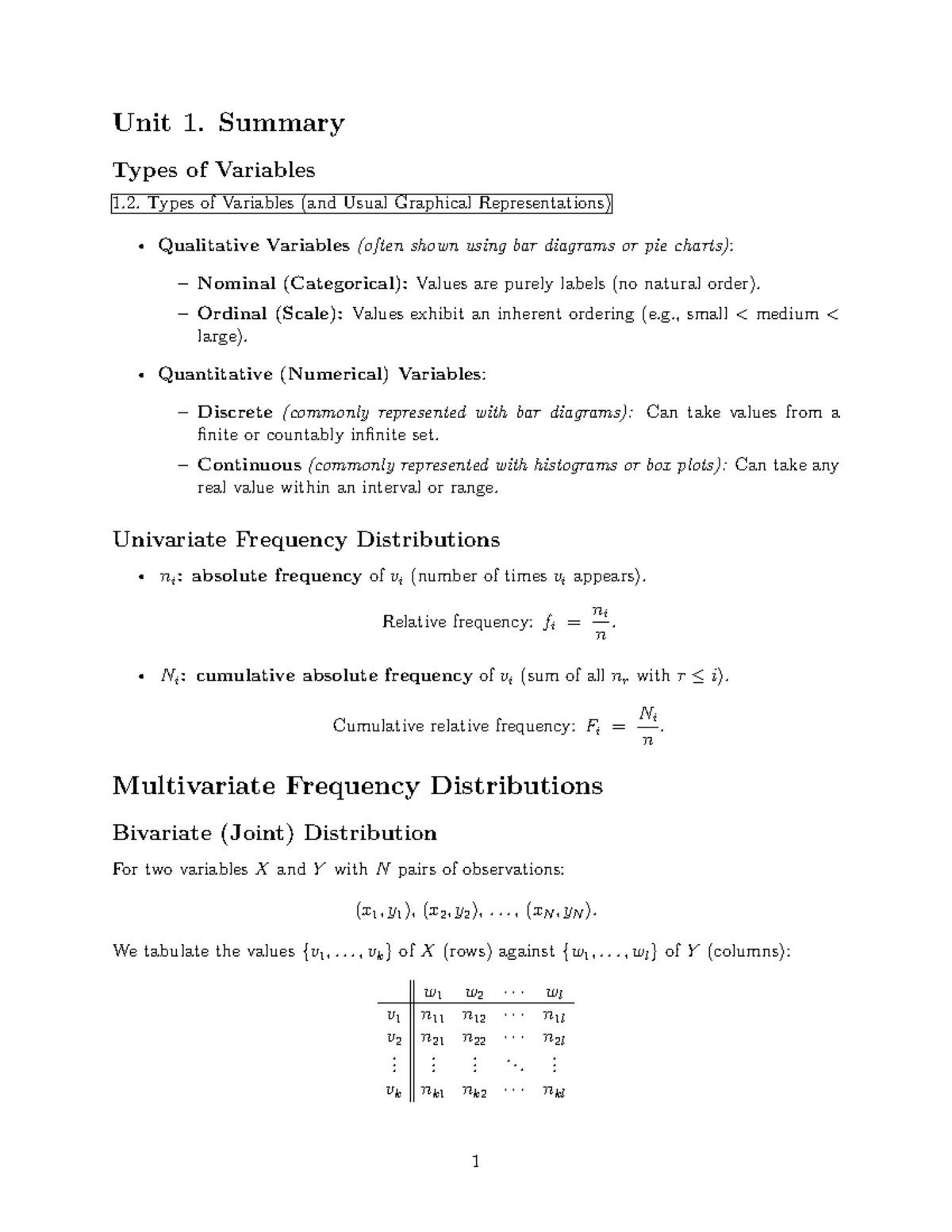 Summary of Unit 1: Types of Variables in Statistics I - Studocu