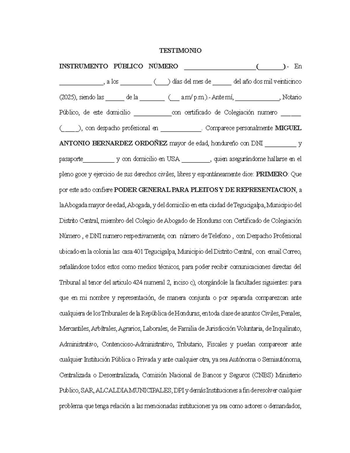 Poder de Representación y Pleitos - Testimonio Público 2025 - Studocu