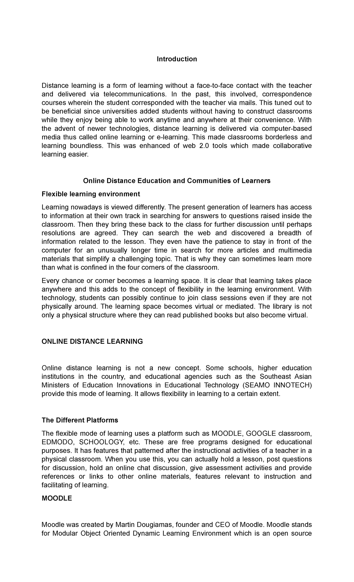 Ttl1 mode - Lecture notes - Introduction Distance learning is a form of ...