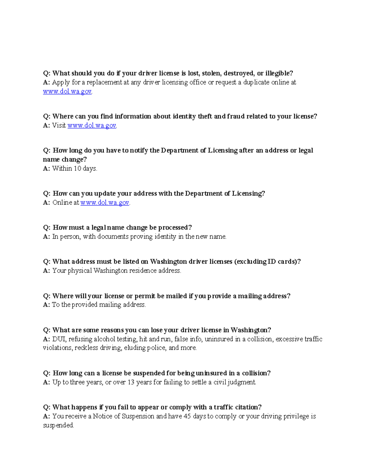 Washington Driving Safety Tips and Regulations Guide (WDSR 101) - Studocu