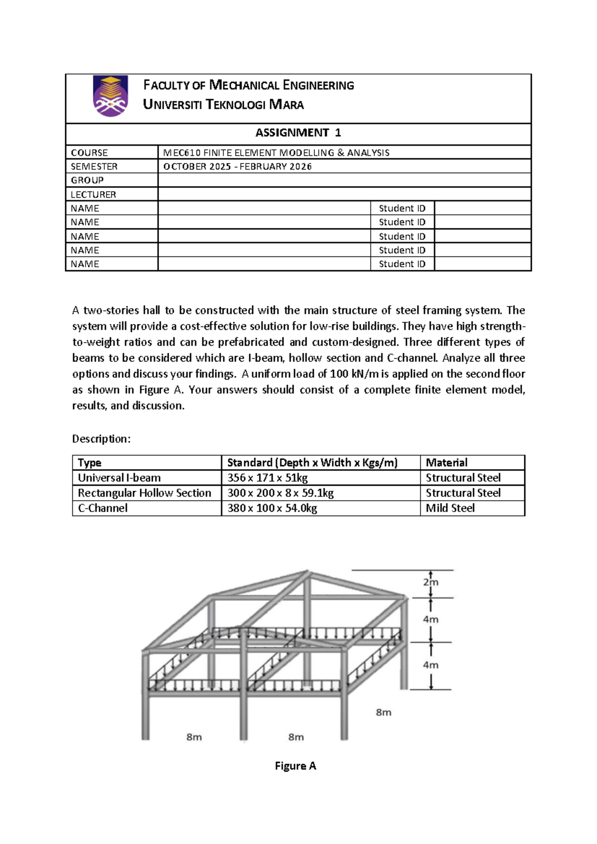 MEC610 Assignment 1: Finite Element Analysis of Steel Beams - Studocu