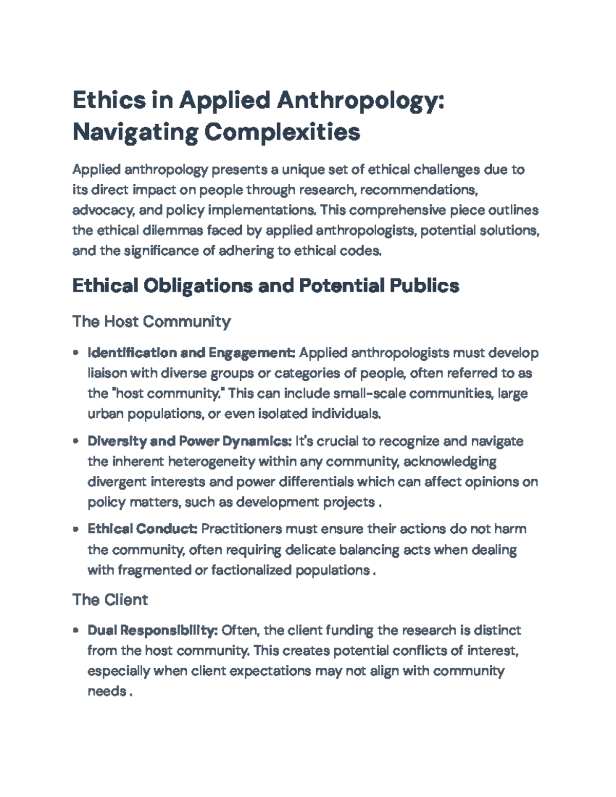Ethical Challenges in Applied Anthropology: Obligations and Frameworks ...