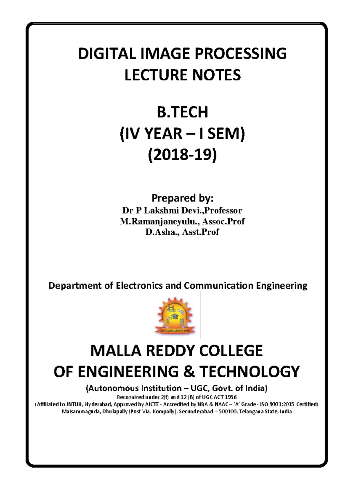 Unit-2 - IMAGE ENHANCEMENT Basic Gray Level Transformations: The study ...