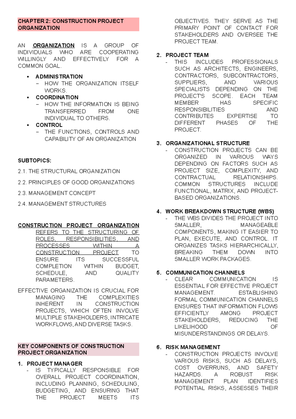 CMPM - Chapter 2: Construction Project Organization and Management ...
