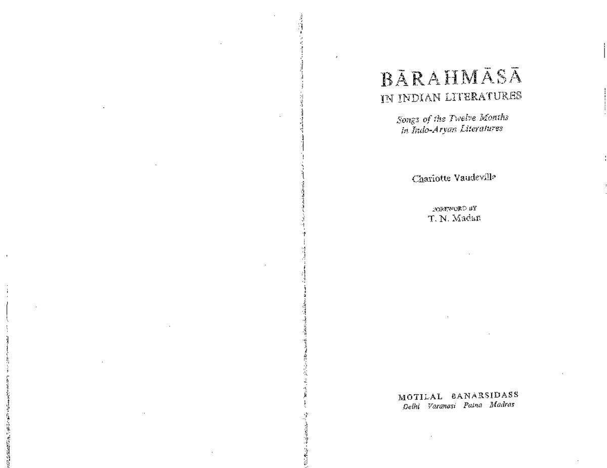 Barahmãsã in Indian Literatures: Songs of the Twelve Months - Studocu