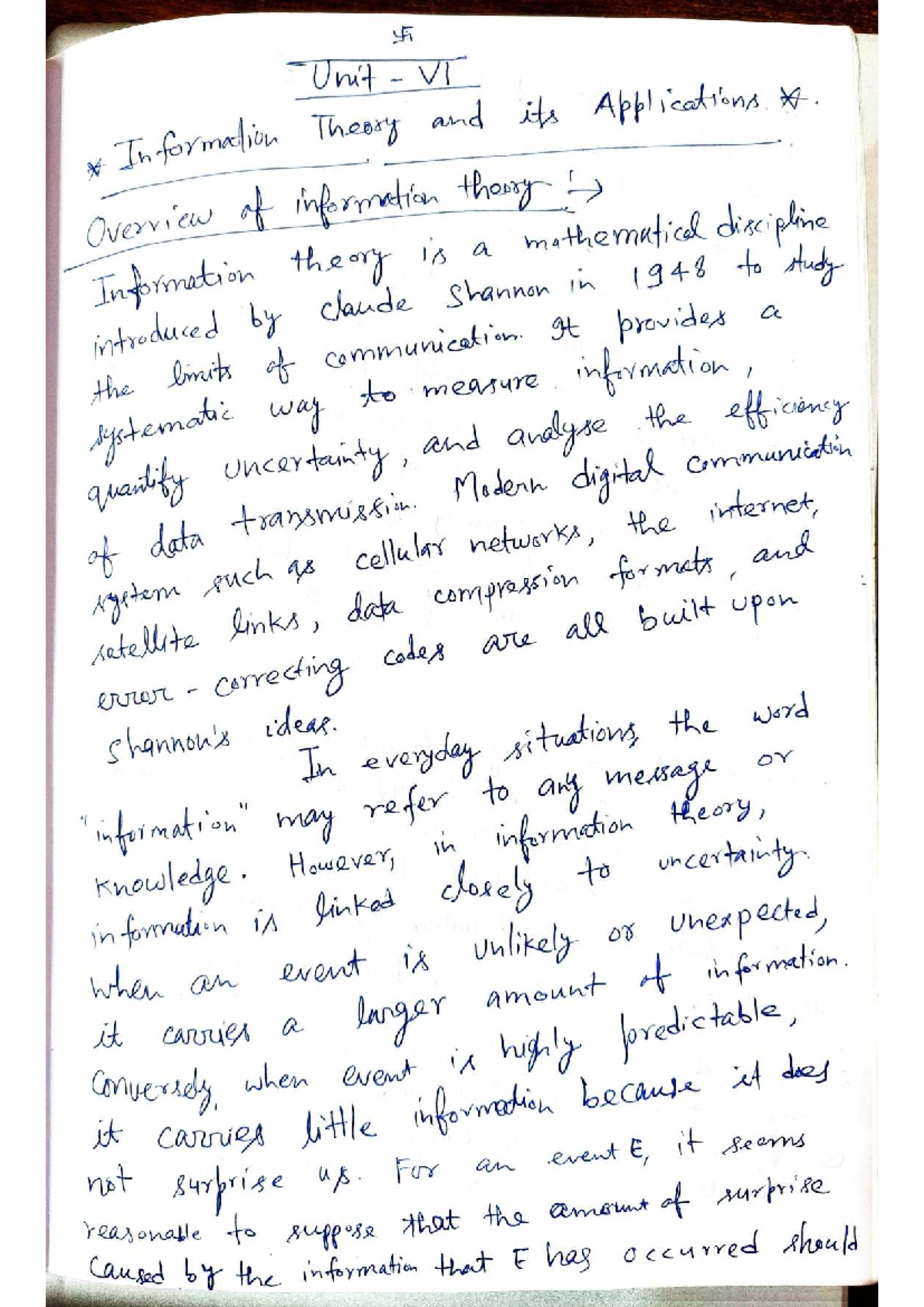 Unit VI: Overview of Information Theory and Its Applications - Studocu