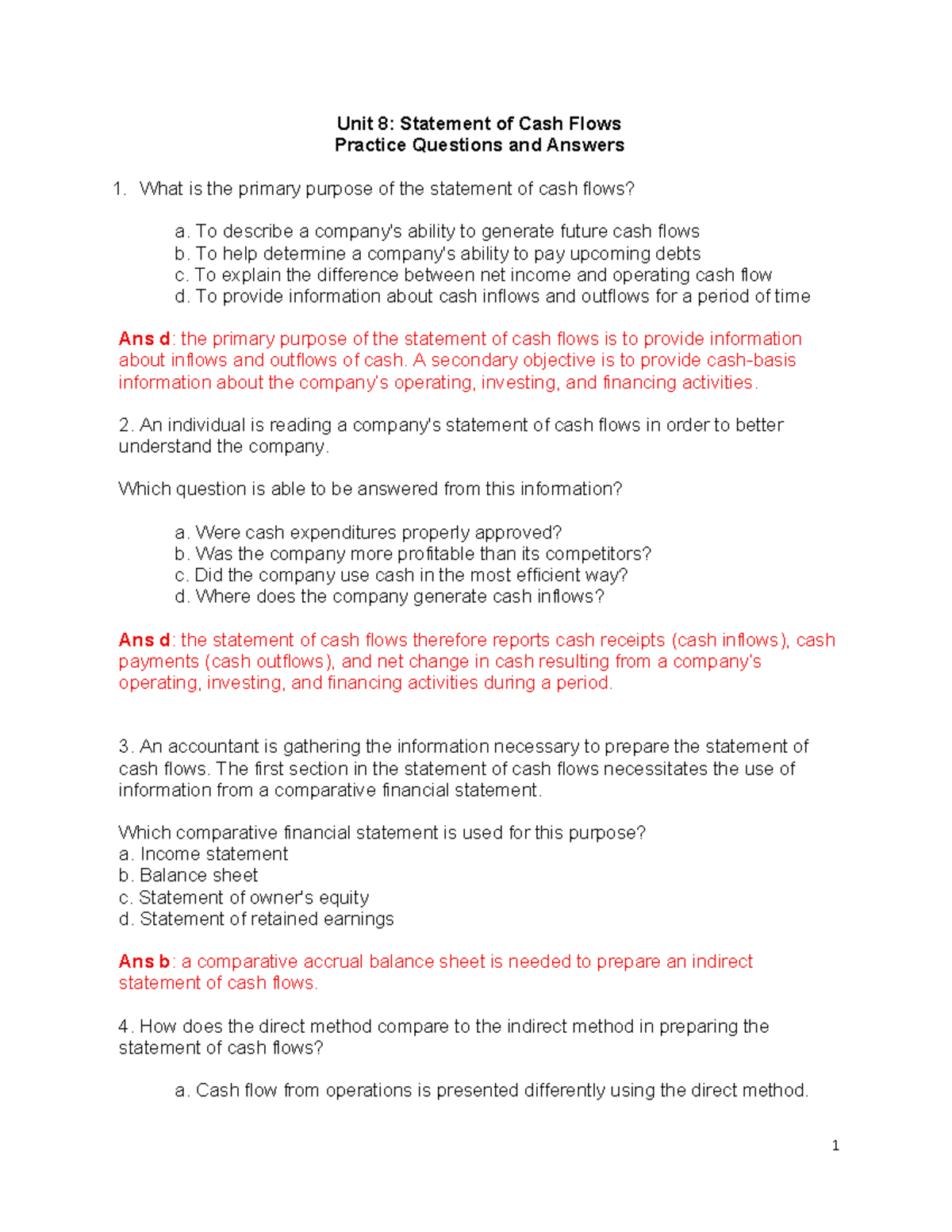 Unit 8: Statement of Cash Flows Practice Q&A (SCF Q&A) - Studocu