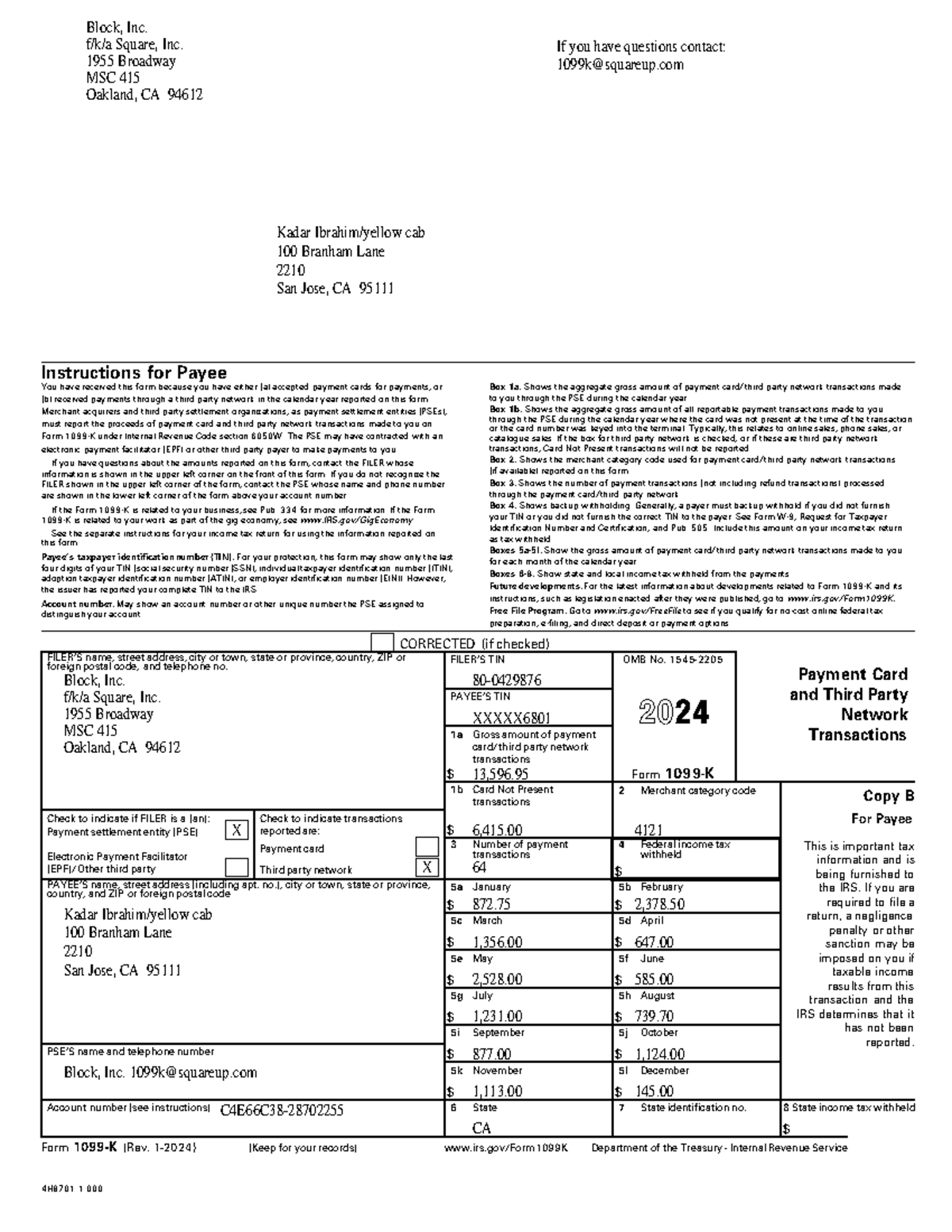 Payment Card & Third Party Network Transactions - Form 1099-K Instructions - Studocu
