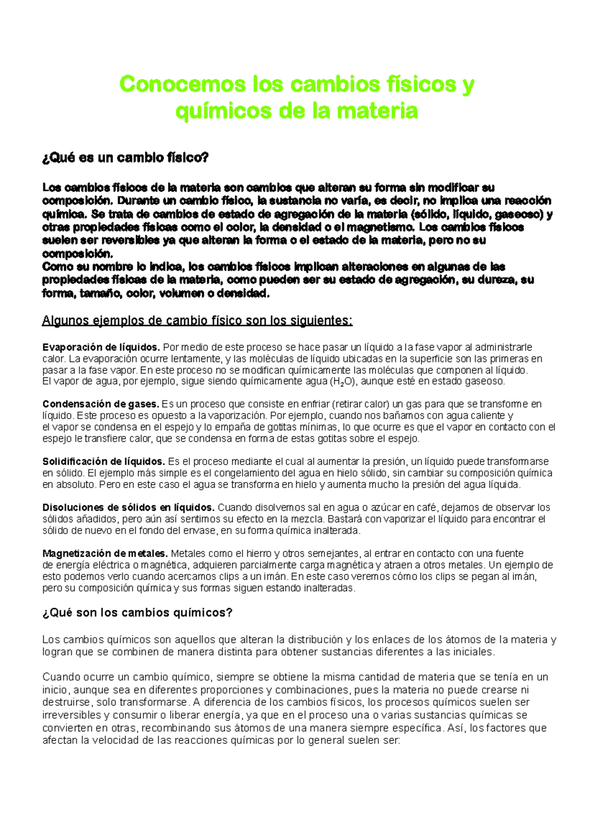 Cambios Físicos y Químicos de la Materia: Explicaciones y Ejemplos ...