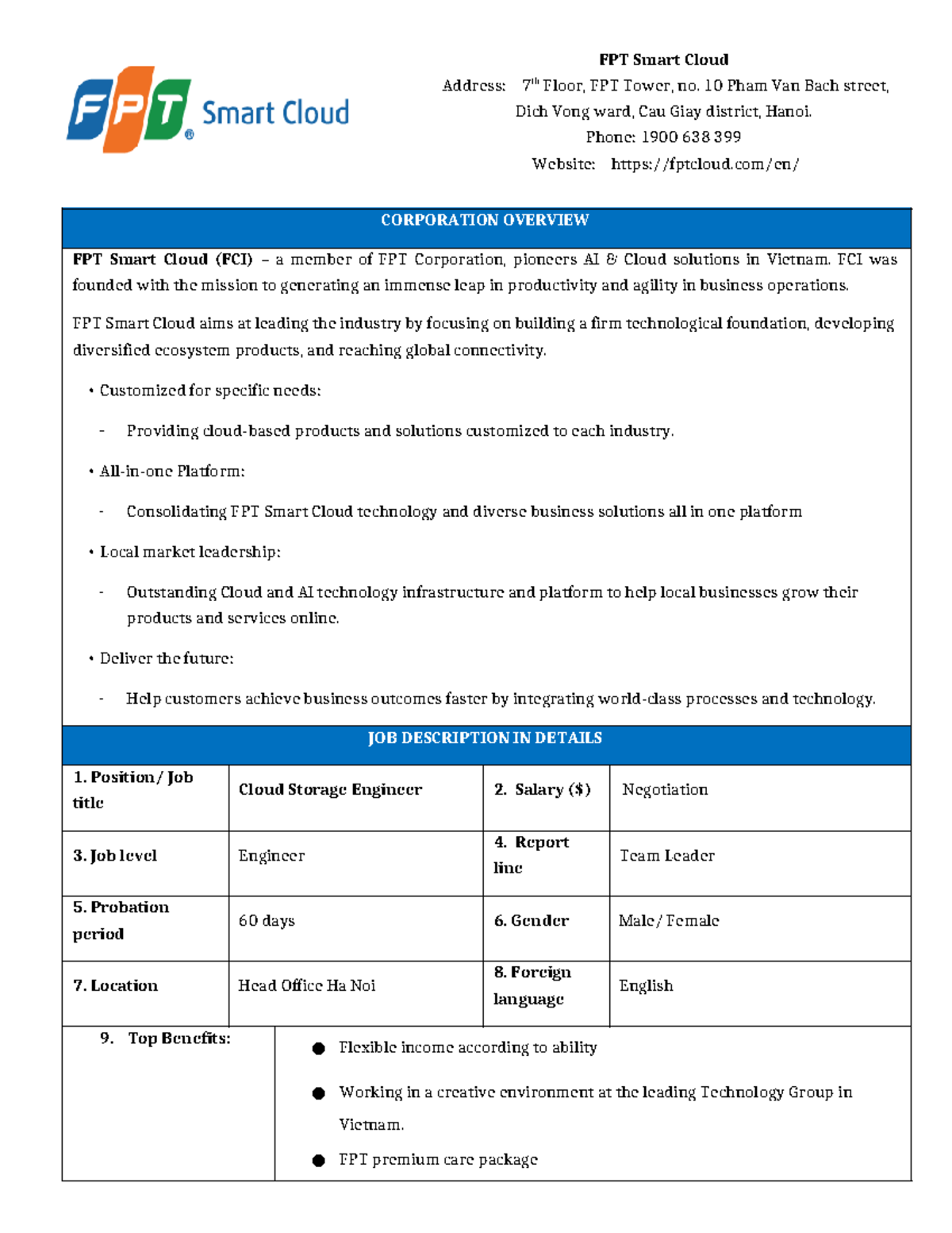 FCI - Infra - Cloud Storage Engineer - EL - FPT Smart Cloud Address: 7 ...