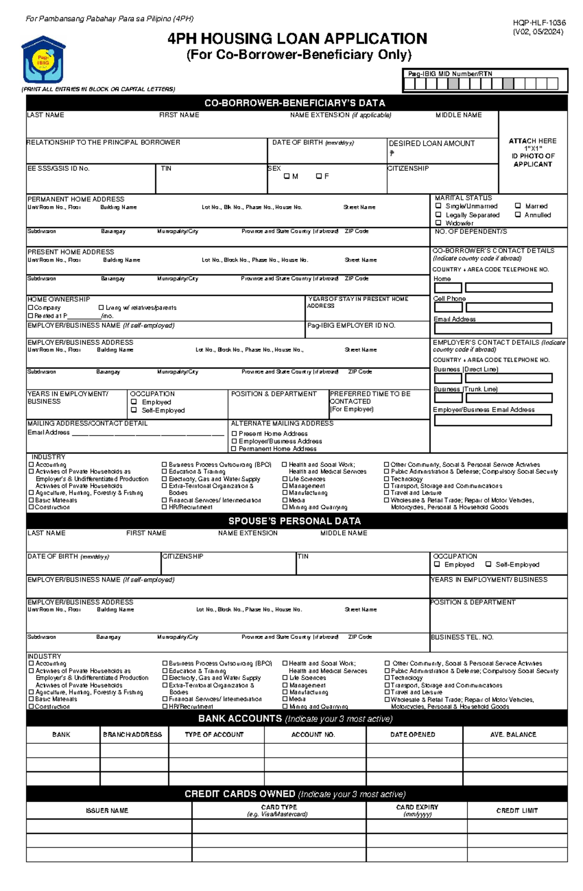 HLF1036 4PH Housing Loan Application for Co-Borrower (V02) - Studocu