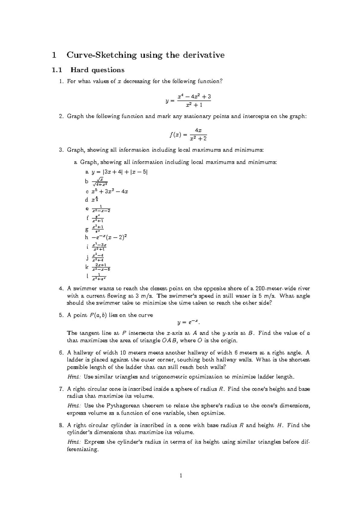 Calculus 101: Harder Revision Questions on Derivatives and Optimization ...
