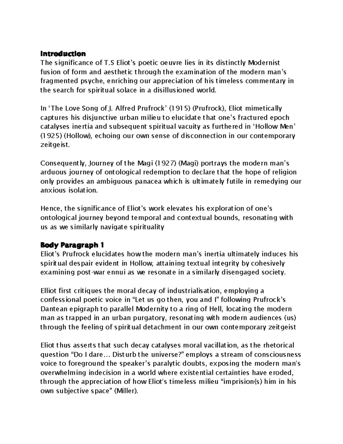 Module B HSC - Analyzing T.S. Eliot's Modernist Poetry - Studocu