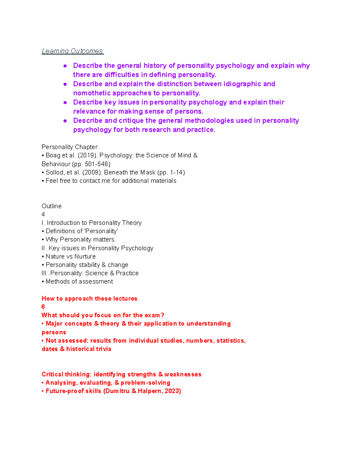 PSY 101: Personality Psychology Chapter Overview and Key Issues - Studocu