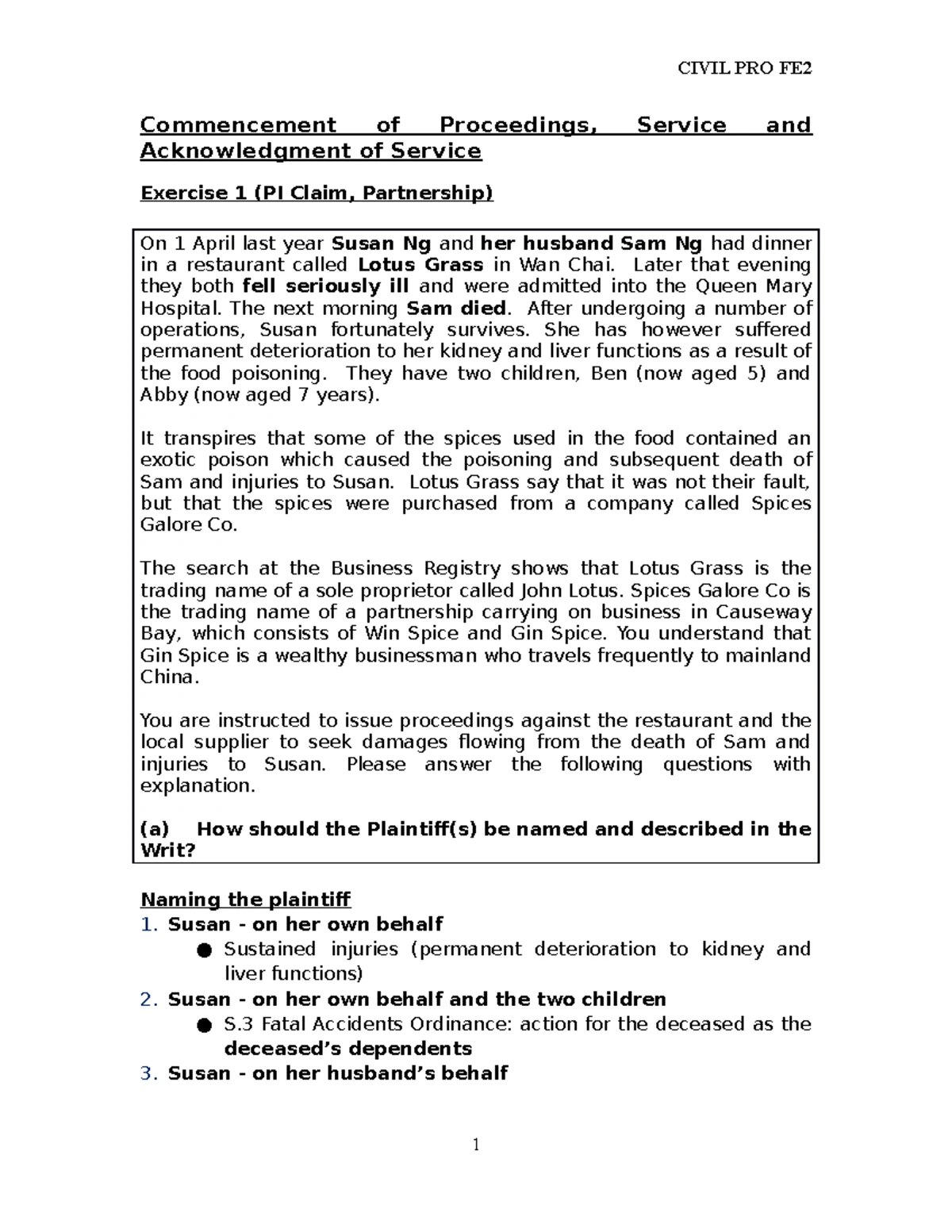 Statement of Claim- sample Claim Form and Particulars of Claim - Civil ...