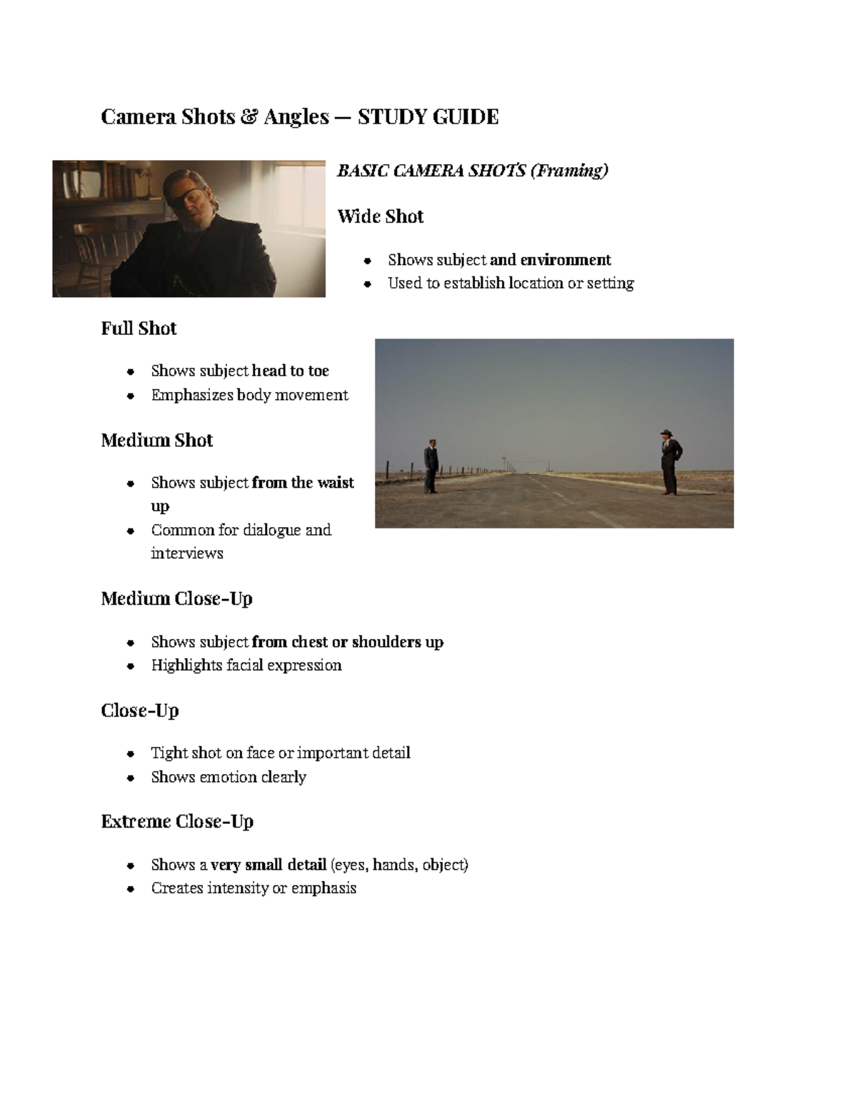 Camera Shots & Angles Study Guide: Basic Techniques & Movements - Studocu