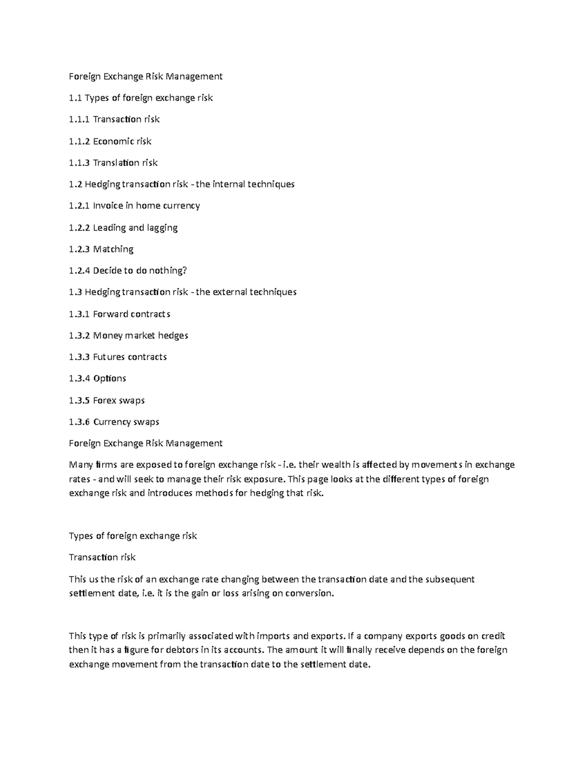 Chapter 6: Foreign Exchange Risk Management Techniques - Studocu
