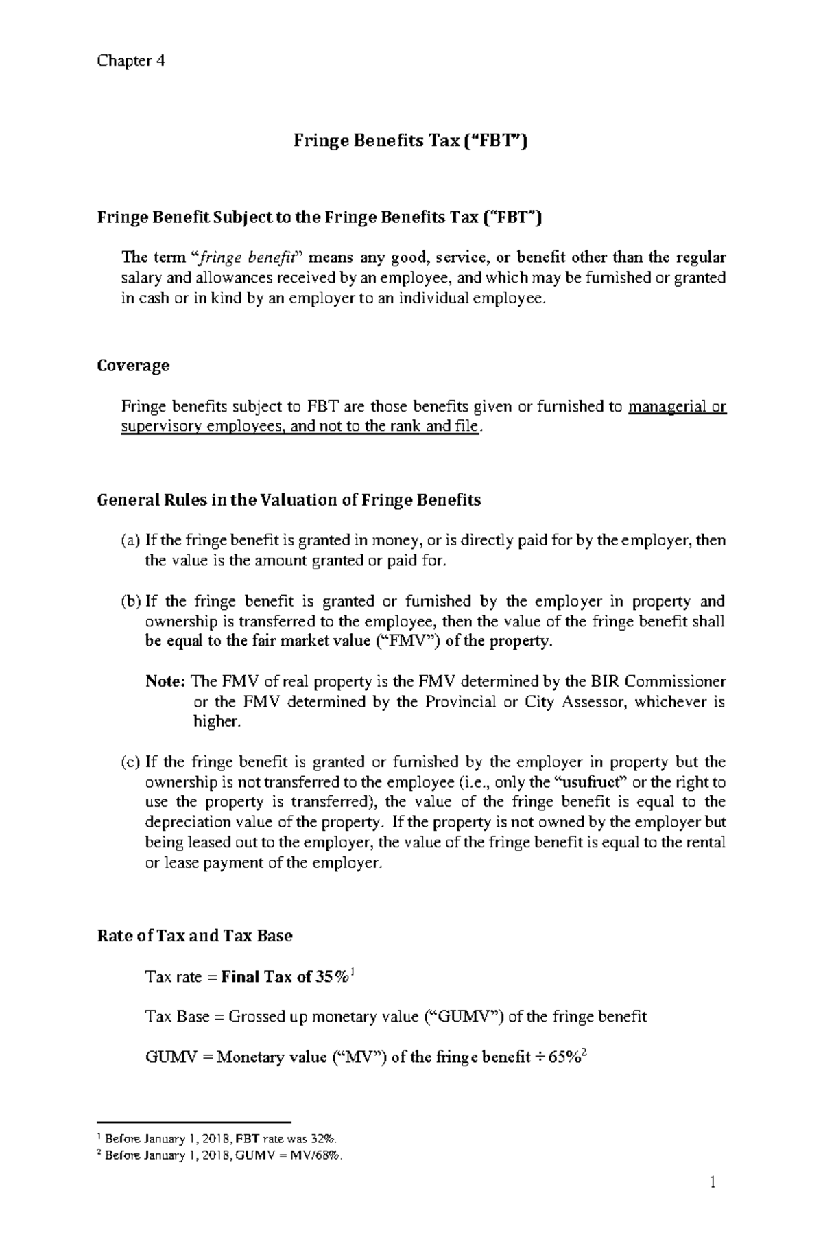 Chapter 4: Income Tax on Fringe Benefits (FBT) - Detailed Overview ...