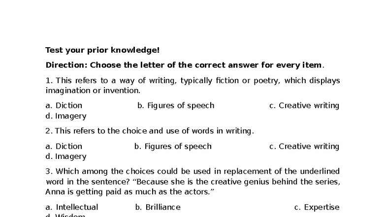 ENG101 Quiz: Testing Your Knowledge on Creative Writing Concepts - Studocu