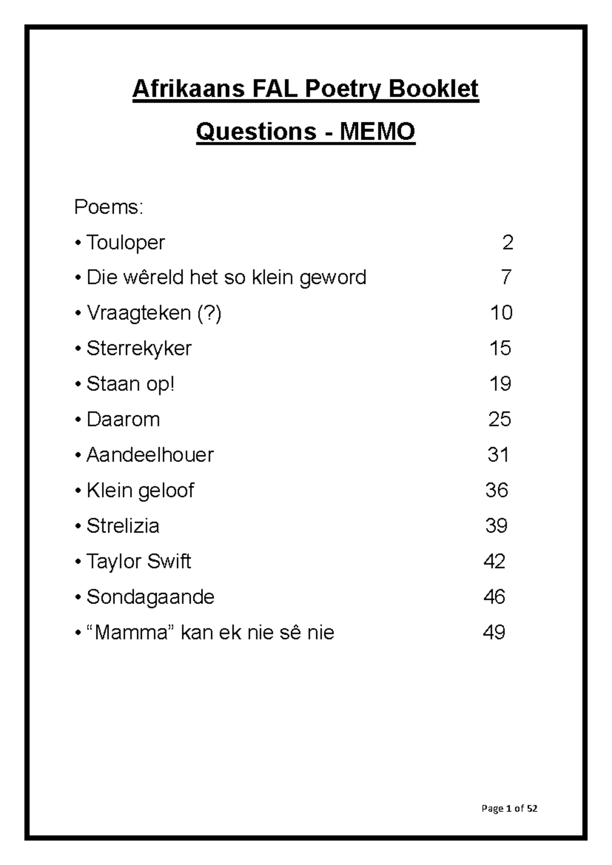 IEB Afrikaans FAL Poetry Booklet Questions & MEMO 2023 - Studocu