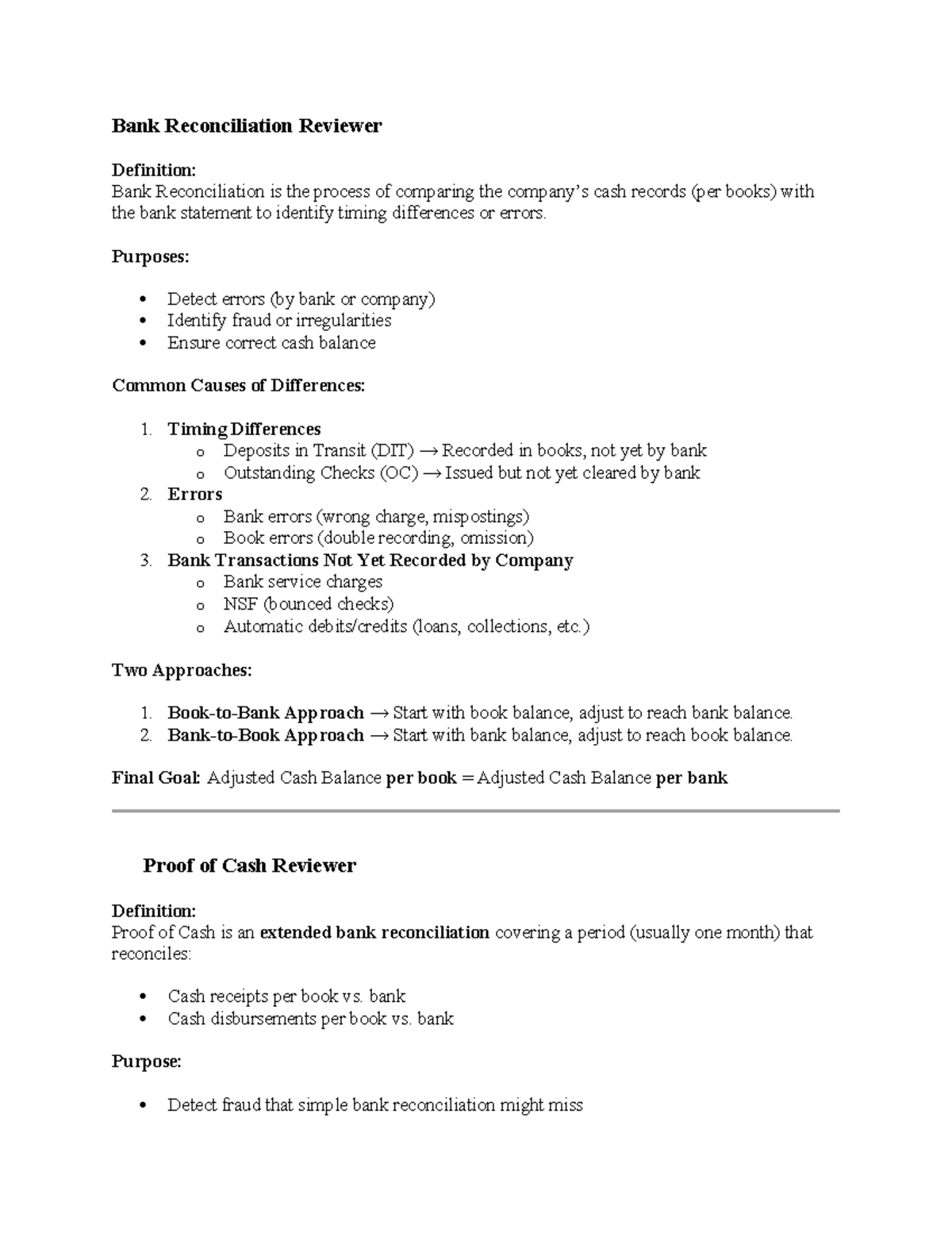 Bank Reconciliation Overview: Key Concepts & Processes - Studocu
