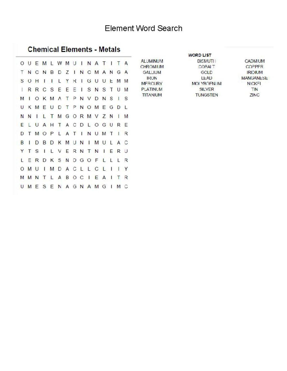 Element Word Search Help