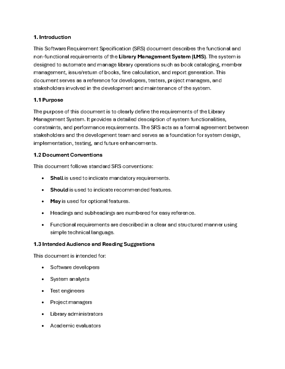 SRS for Library Management System (LMS) - Detailed Requirements - Studocu